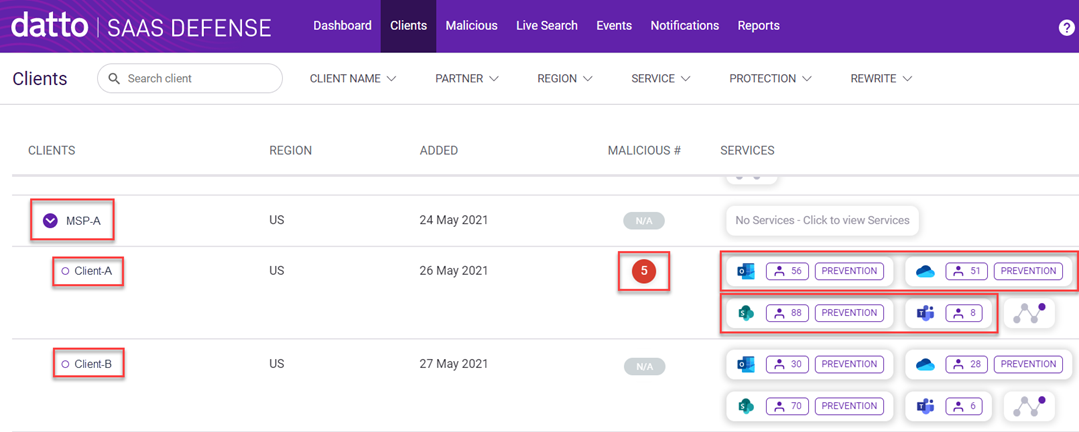 Managing Clients on the Clients page